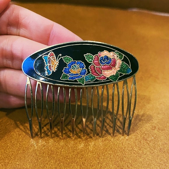 Vintage | Accessories | Vintage Butterfly Brass Cloisonn Hair Comb ...